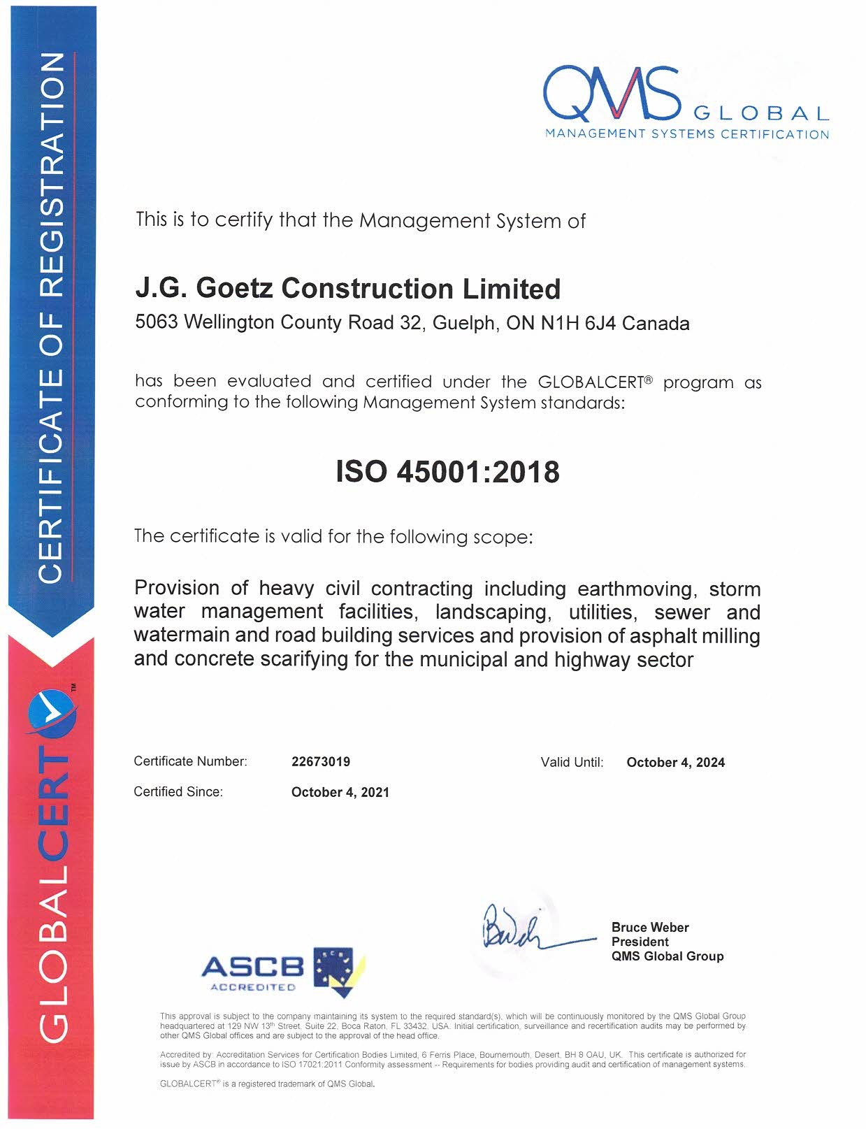 ISO Certified – J.G. GOETZ CONSTRUCTION LIMITED
